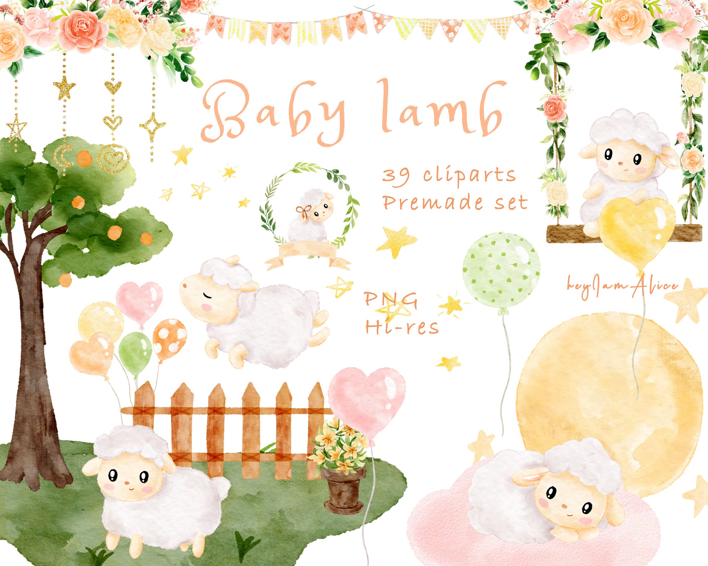 Baby lamb clipart watercolor sheep PNG nursery clipart baby | Etsy