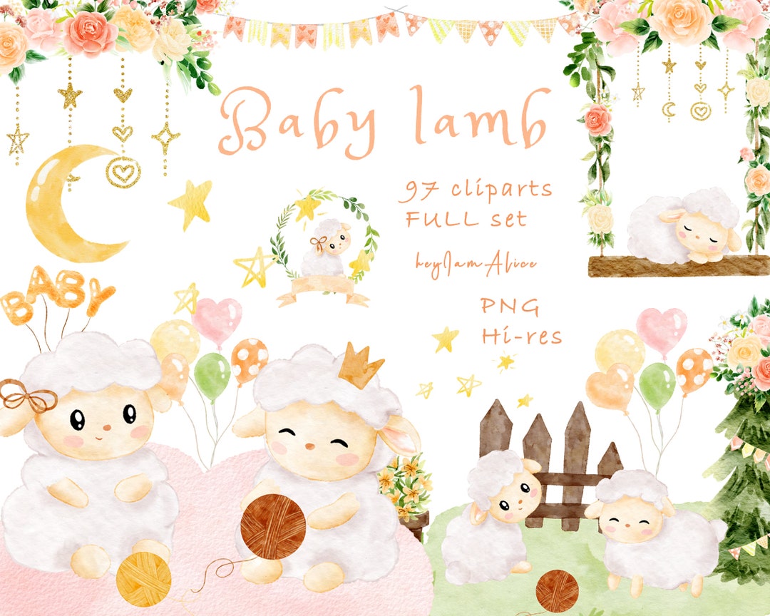 Baby Lamb Clipart, Watercolor Sheep PNG, Nursery Clipart, Baby Animal ...