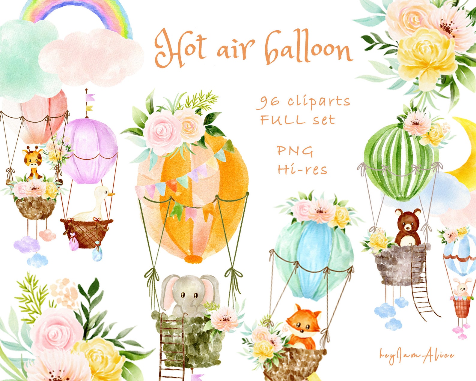 Hot Air Balloon Watercolor Clipart FREE COMMERCIAL Use Air | Etsy