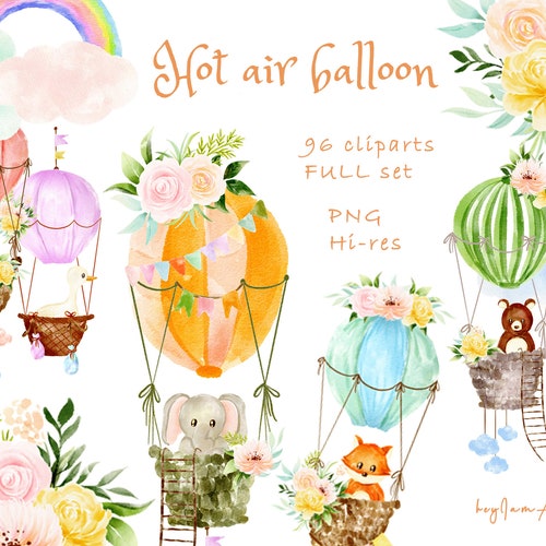 Hot Air Balloon Watercolor Clipart FREE COMMERCIAL Use Air - Etsy