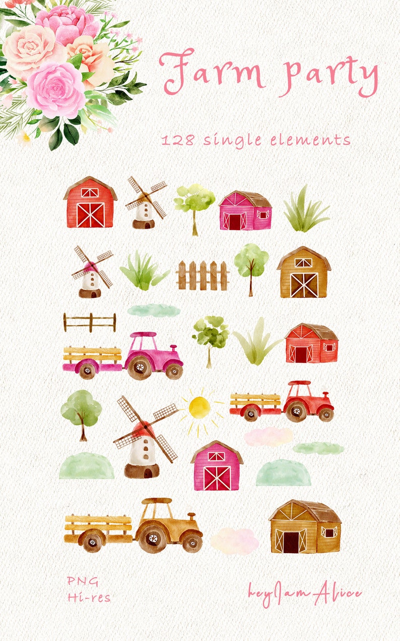Farm Animal Watercolor Clipart Farm Baby Nursery Cute Farm - Etsy