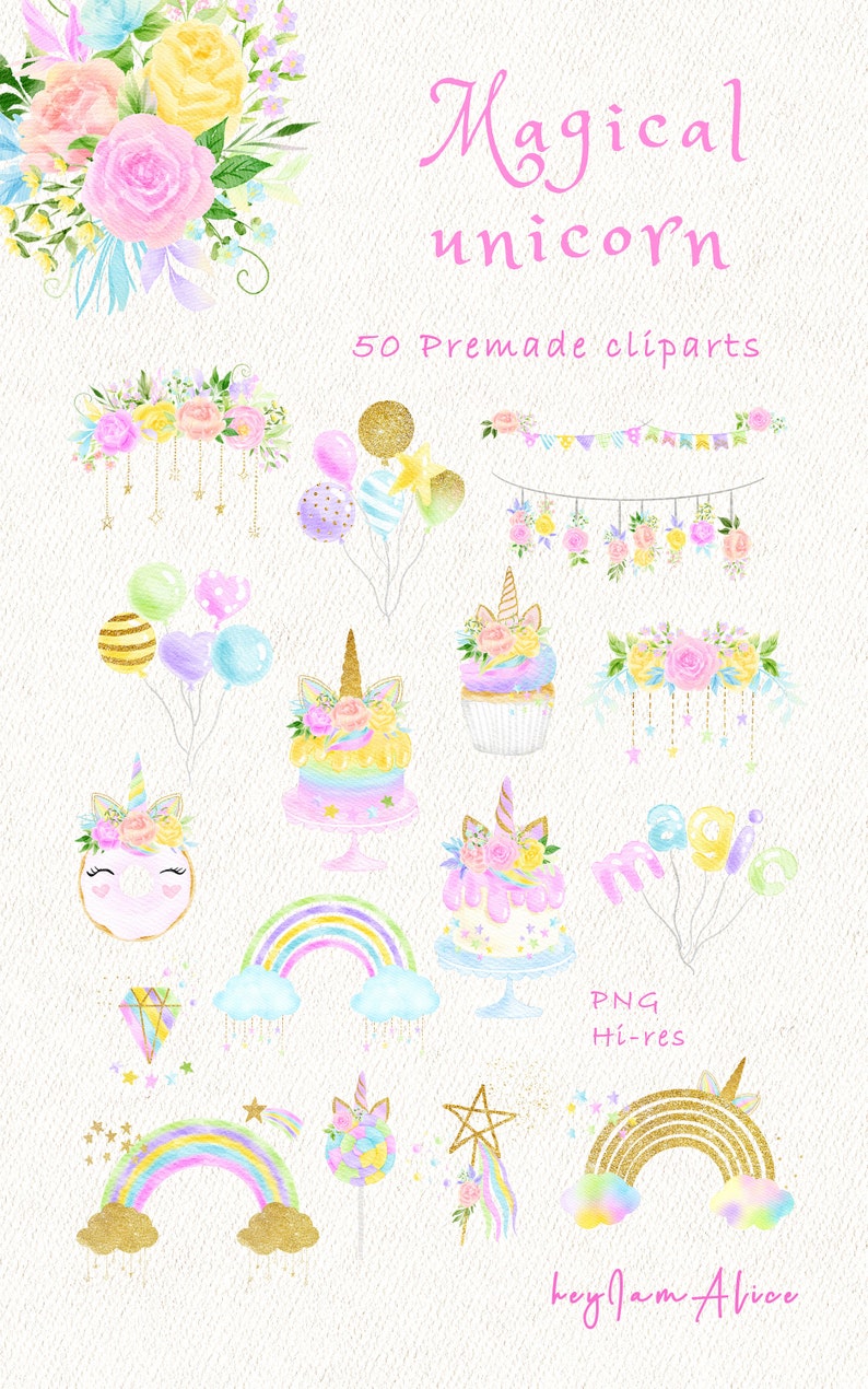 Unicorn Watercolor Clipart Rainbow Clipart Magical Unicorn - Etsy