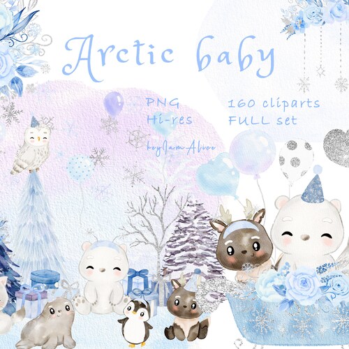 Arctic Animal Watercolor Clipart Winter Holiday Graphic Baby - Etsy