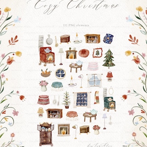 Christmas Clipart, Cozy Home Clipart, Watercolour Merry X-mas Clipart ...
