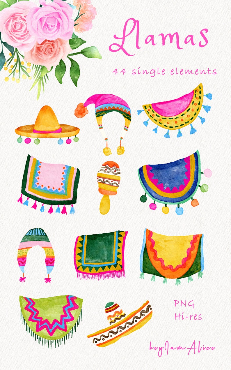 Llama Watercolor Clipart, Alpaca Clipart, FREE COMMERCIAL Use, Cactus ...