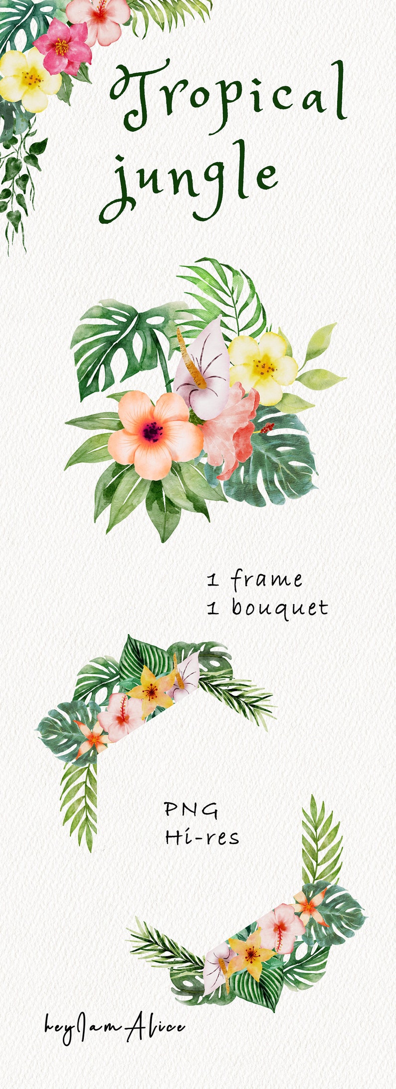 DIY Set Tropical Jungle Flower Watercolor Clipart Free - Etsy