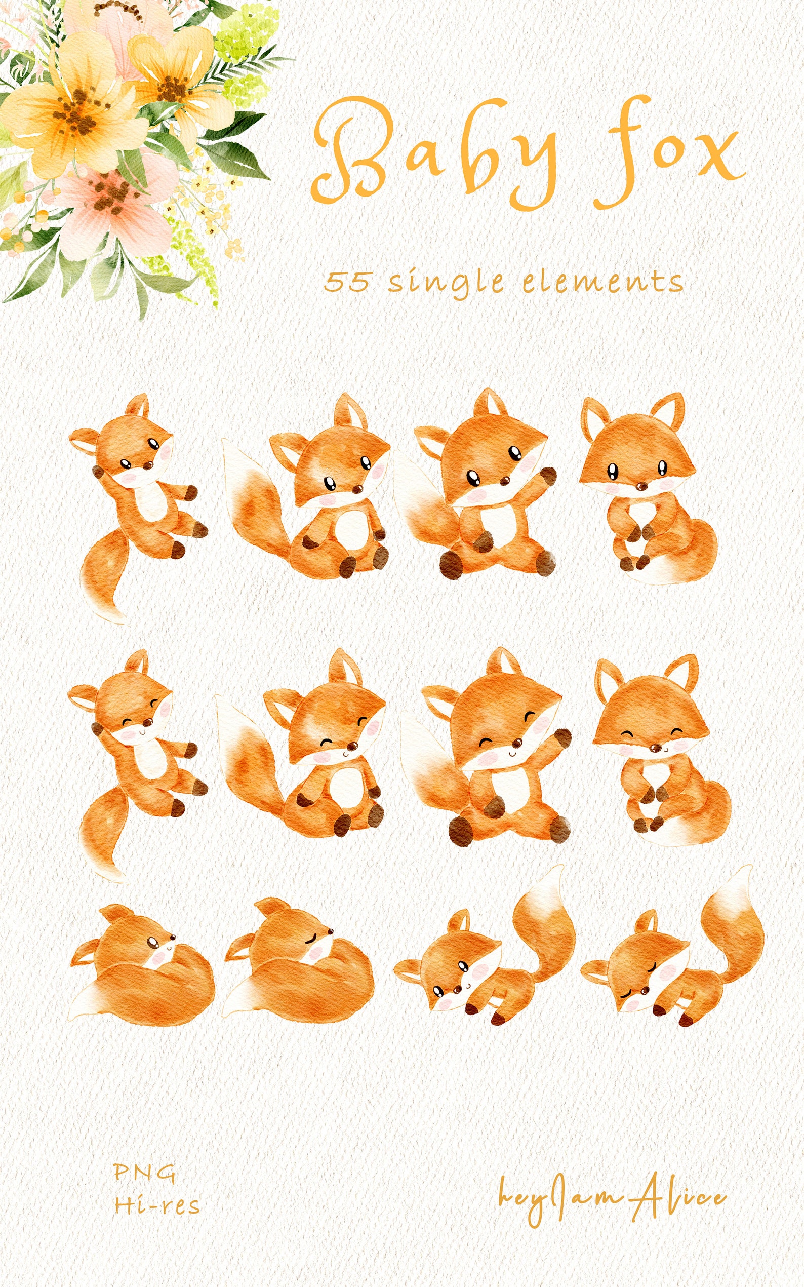 Baby Fox Watercolor Clipart Woodland Animal PNG FREE - Etsy