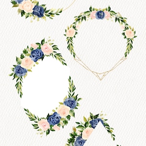 Navy Blush Flower Watercolor Clipart, FREE COMMERCIAL Use, Pink Floral ...