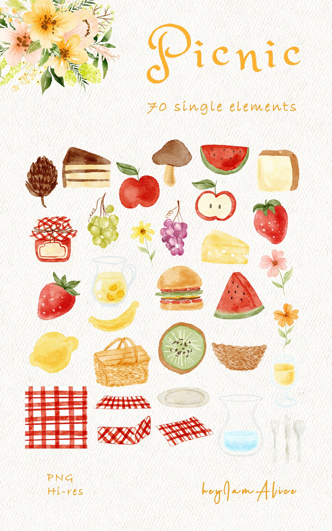 Picnic Woodland Animal Watercolor Clipart Forest Baby - Etsy