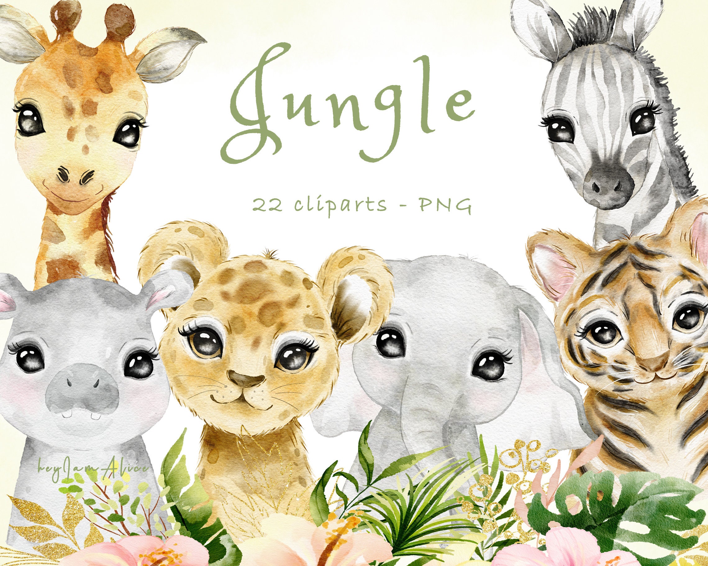 Jungle Watercolor Animal Clipart Jungle Nursery Safari Baby - Etsy