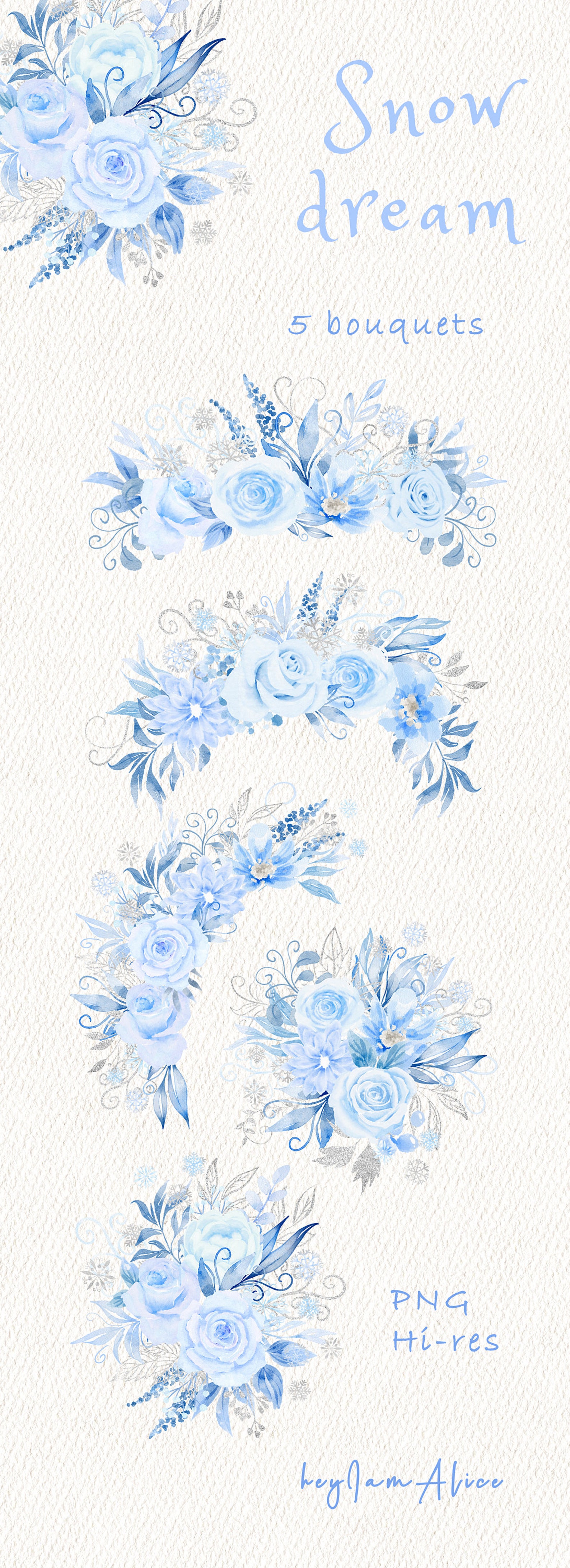 Blue Floral Watercolour Clipart Winter Flower PNG Blue Snow | Etsy