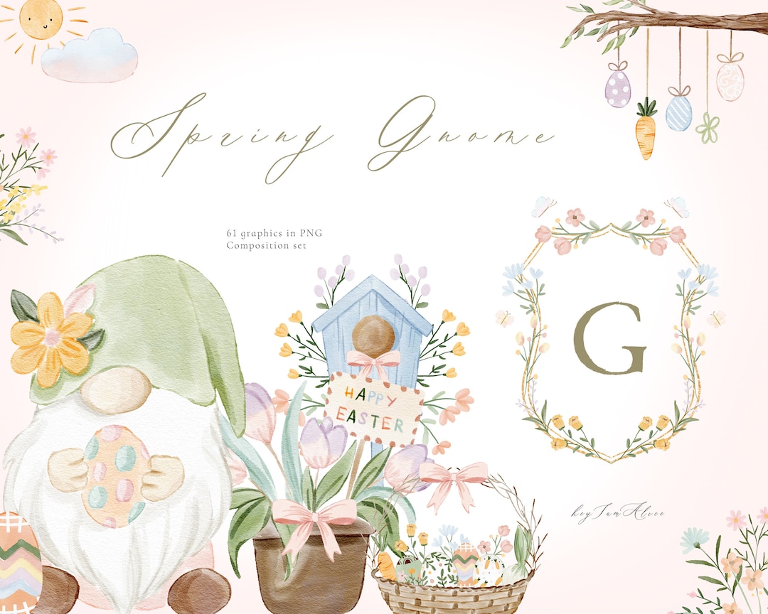 SPRING Gnome Clipart, Easter Clipart, Spring Easter Eggs, Spring ...