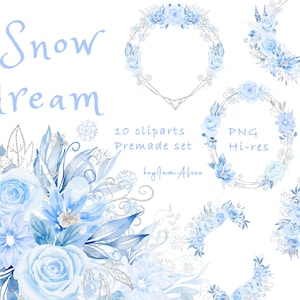 Blue Floral Watercolour Clipart, Winter Flower PNG, Blue Snow Clipart ...