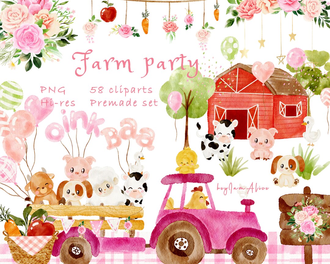 Farm Animal Watercolor Clipart, Farm Baby Nursery, Cute Farm Graphic ...