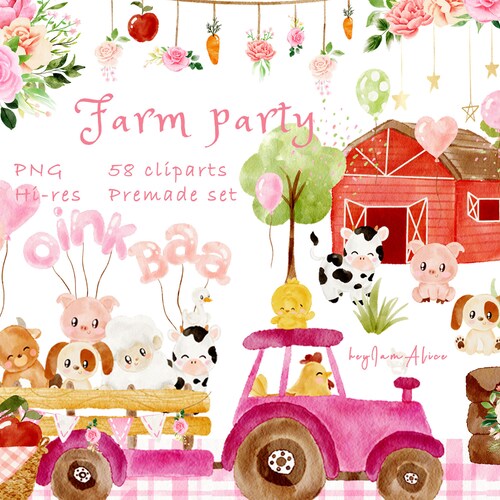 Watercolor Cute Farm Animals Clipart Graphics Farmhouse Barn - Etsy ...