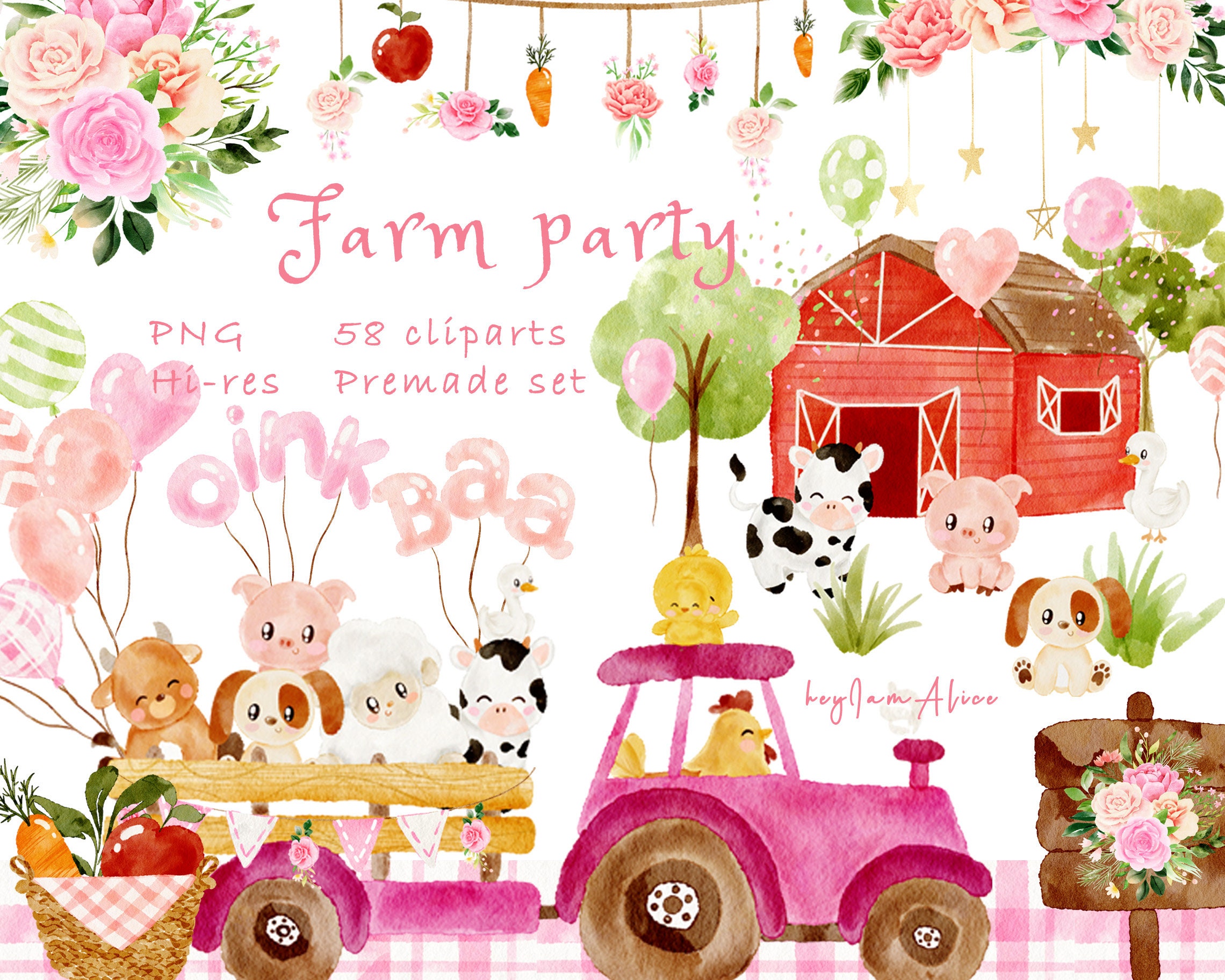 Farm Animal Watercolor Clipart Farm Baby Nursery Cute Farm | Etsy Canada
