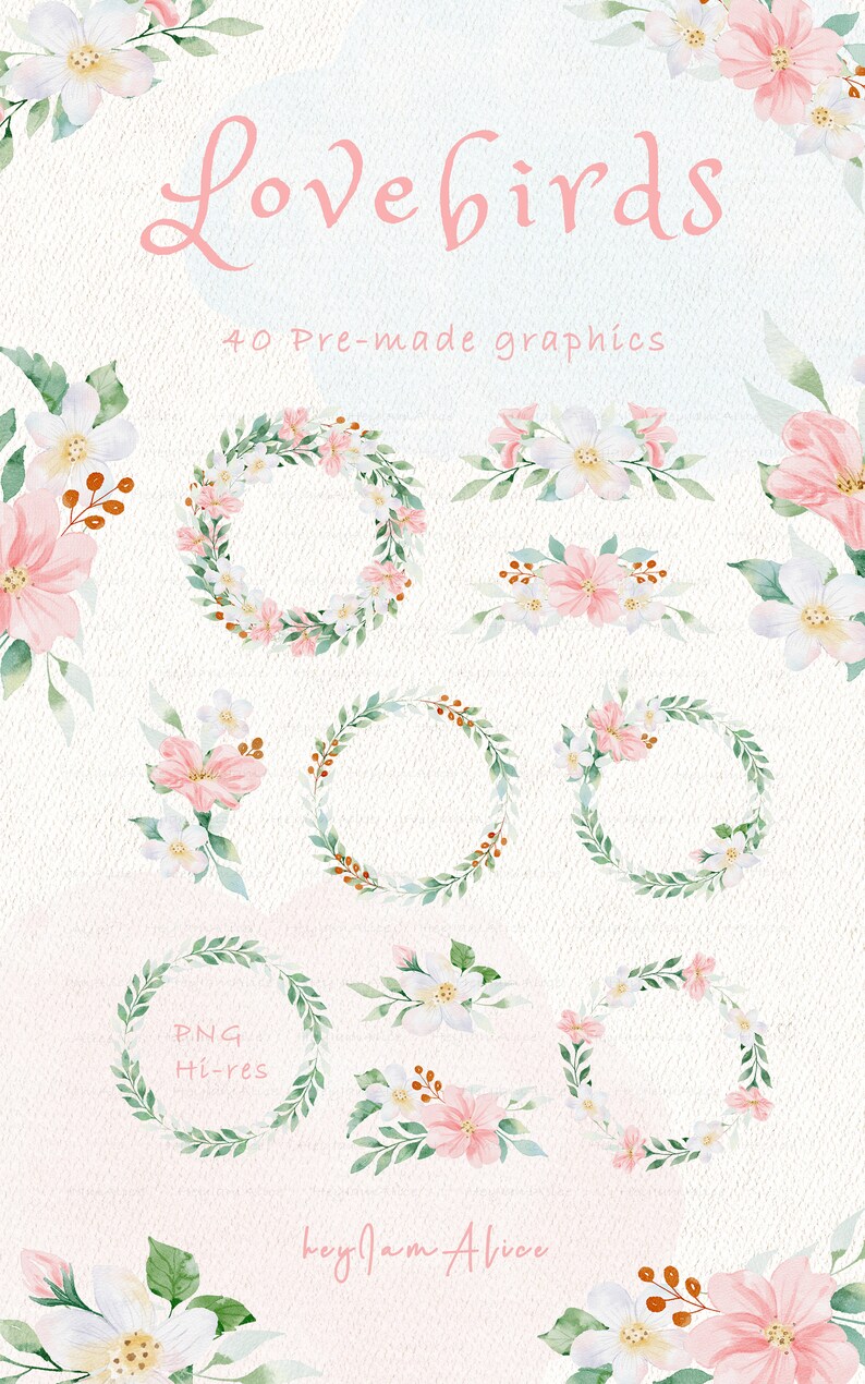 Love Birds Clipart PNG Valentine Watercolor Clipart PNG | Etsy