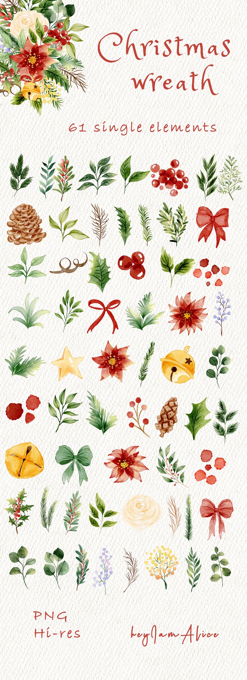 Christmas Wreath Clipart Merry Christmas Watercolour Winter - Etsy