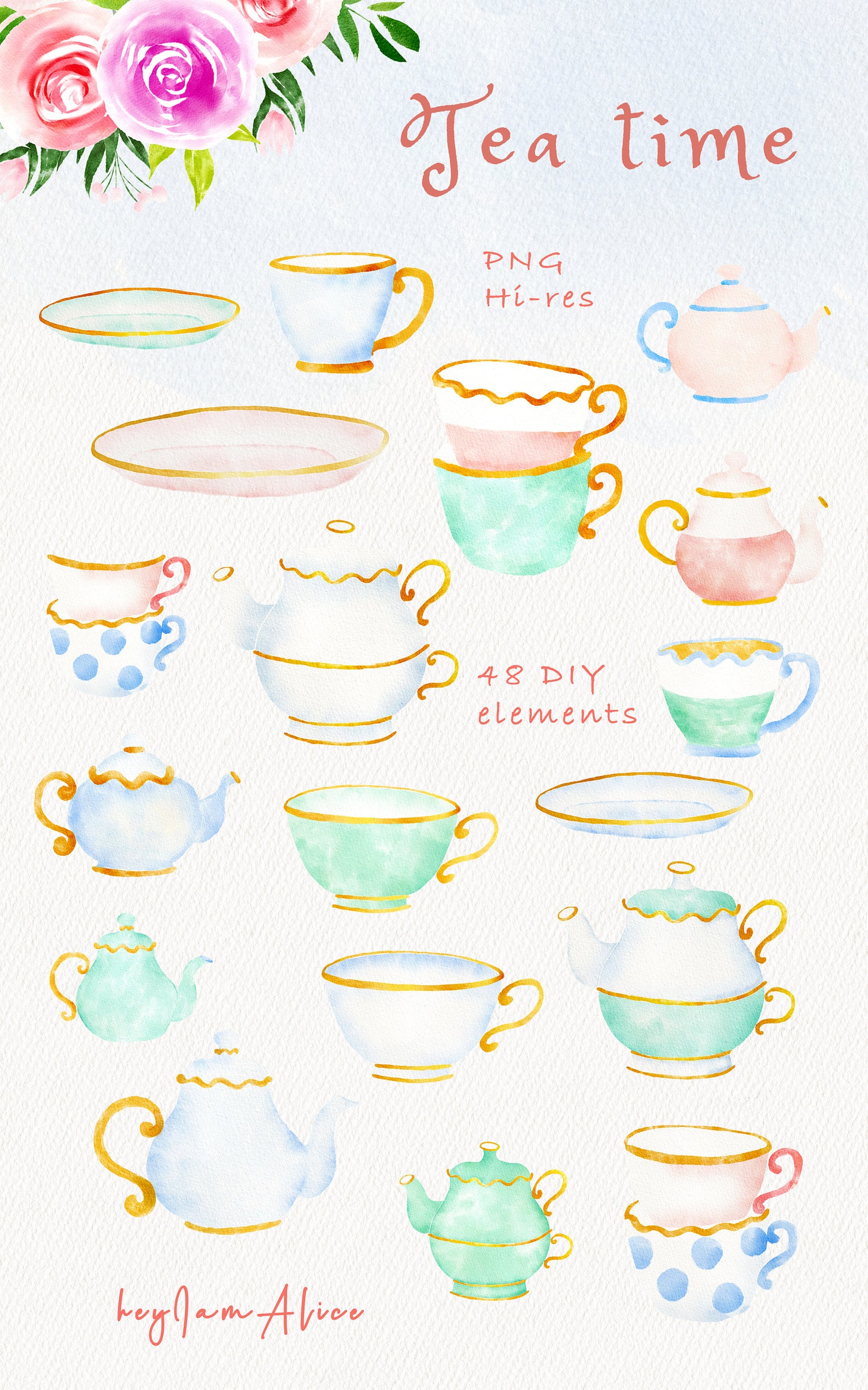 Tea Time Watercolor Clipart, FREE COMMERCIAL Use, Tea Party Clipart ...