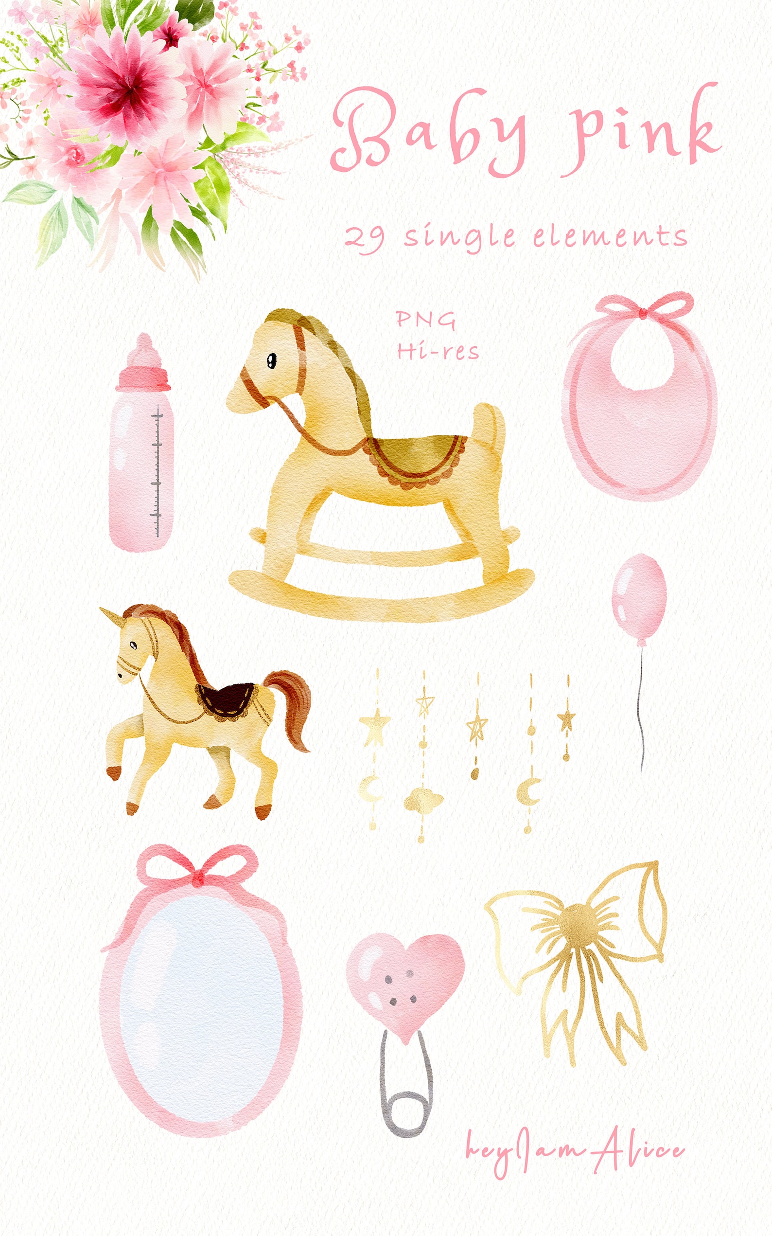 Baby Girl Pink Clipart Pink Watercolor Newborn PNG FREE - Etsy