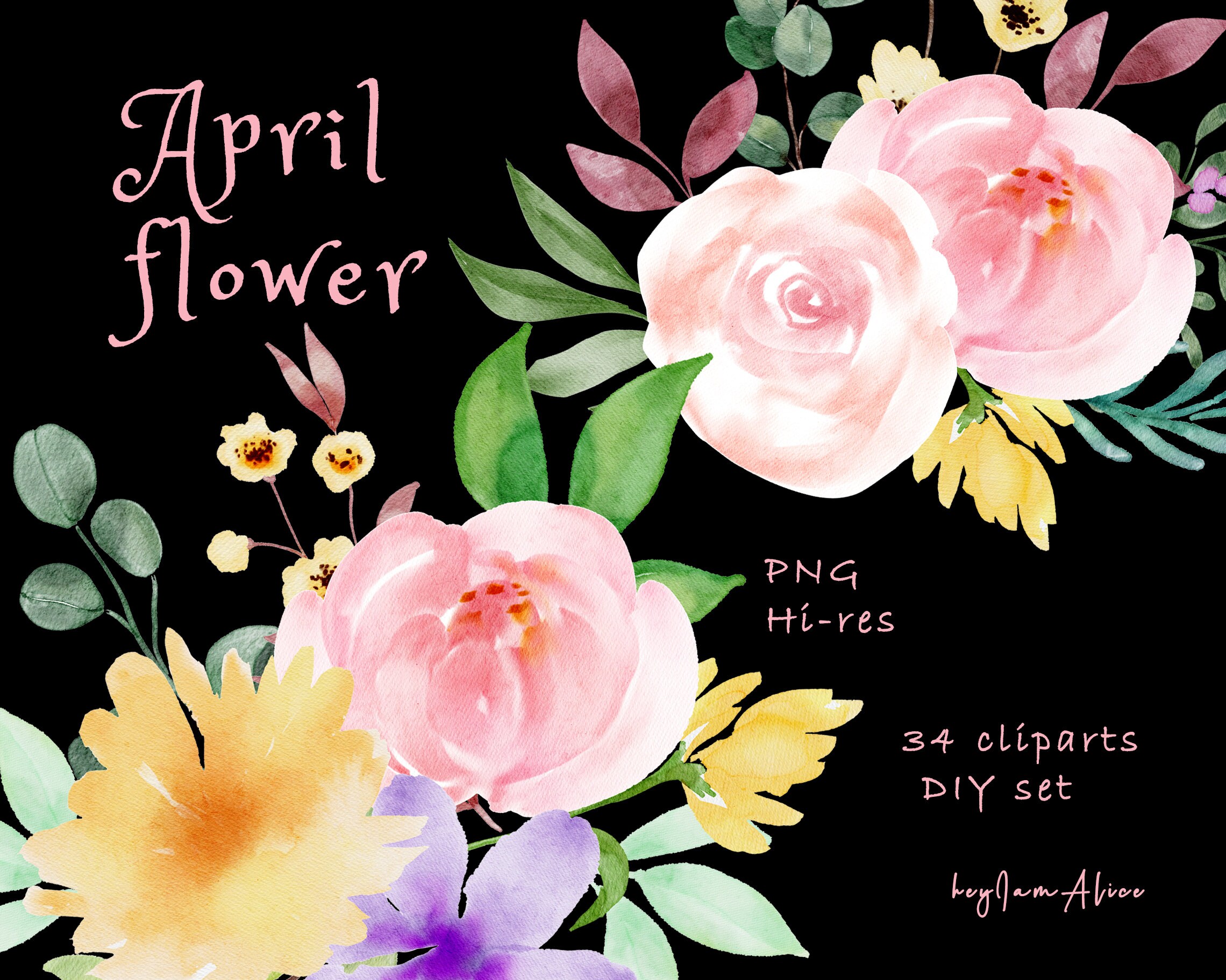 APRIL FLOWER Watercolor Clipartfree Commercial Usegreenery - Etsy