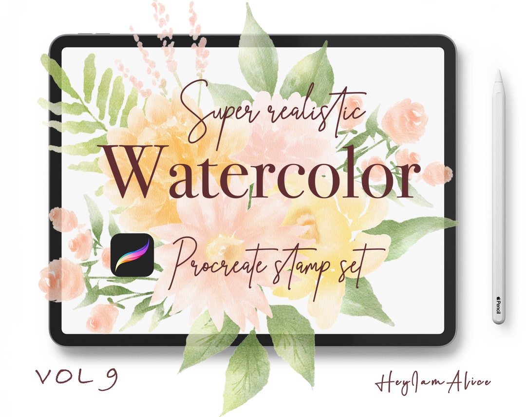 100 Realistic Watercolor Stamp, FREE COMMERCIAL USE, Floral Procreate ...