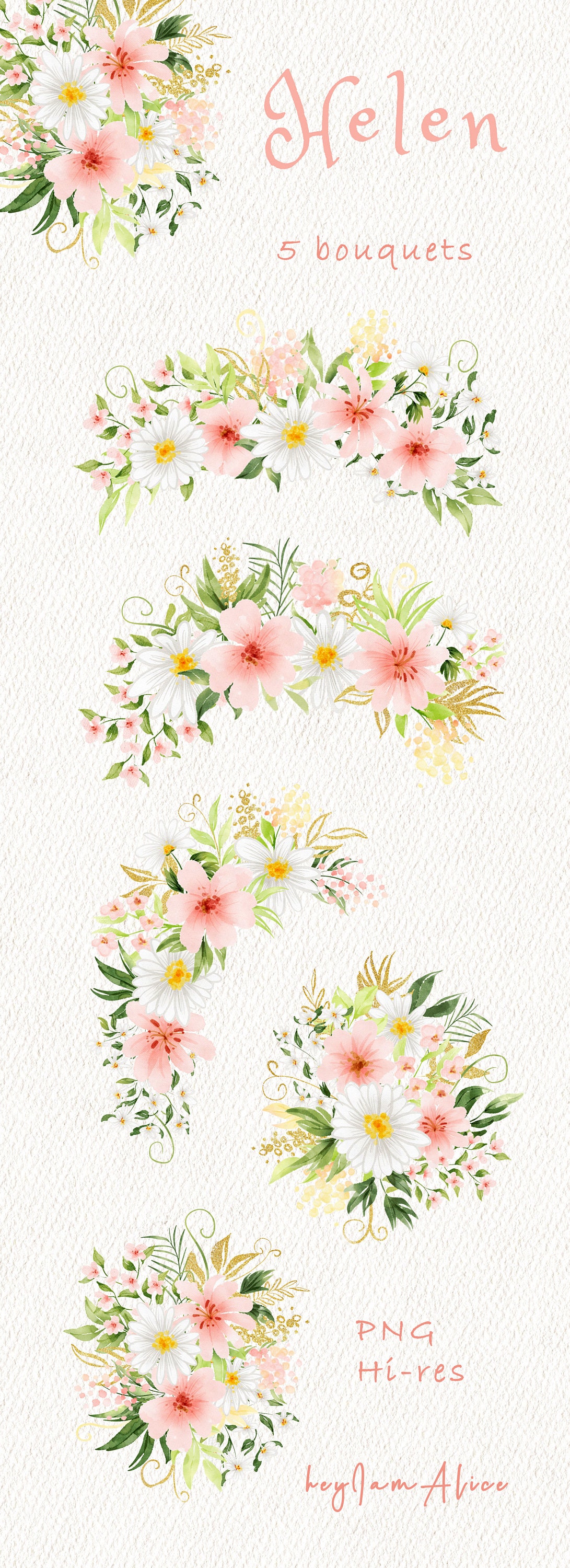 DAISY Floral Watercolor Clipart White Pink Floral FREE | Etsy