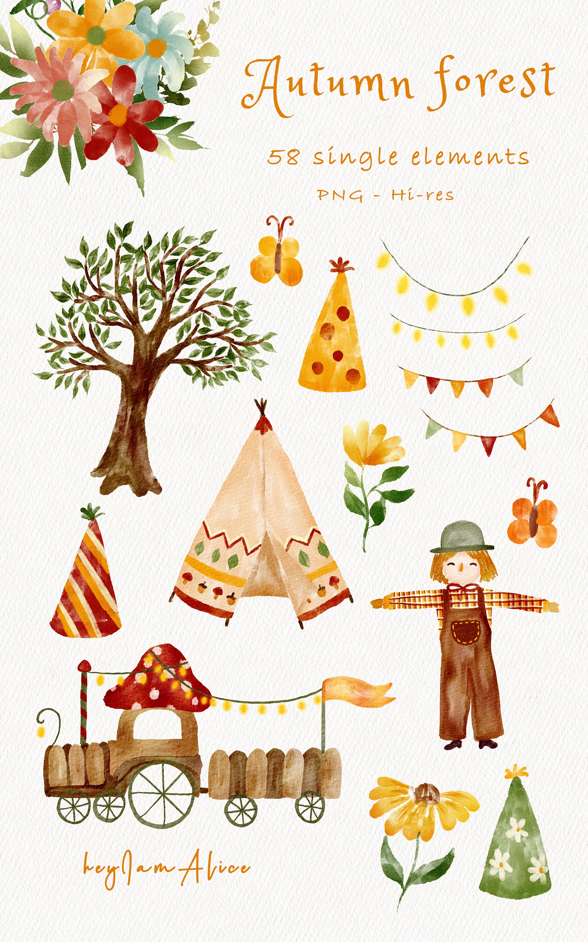 Autumn Forest Clipart, Fall Woodland Animal Clipart, FREE COMMERCIAL ...