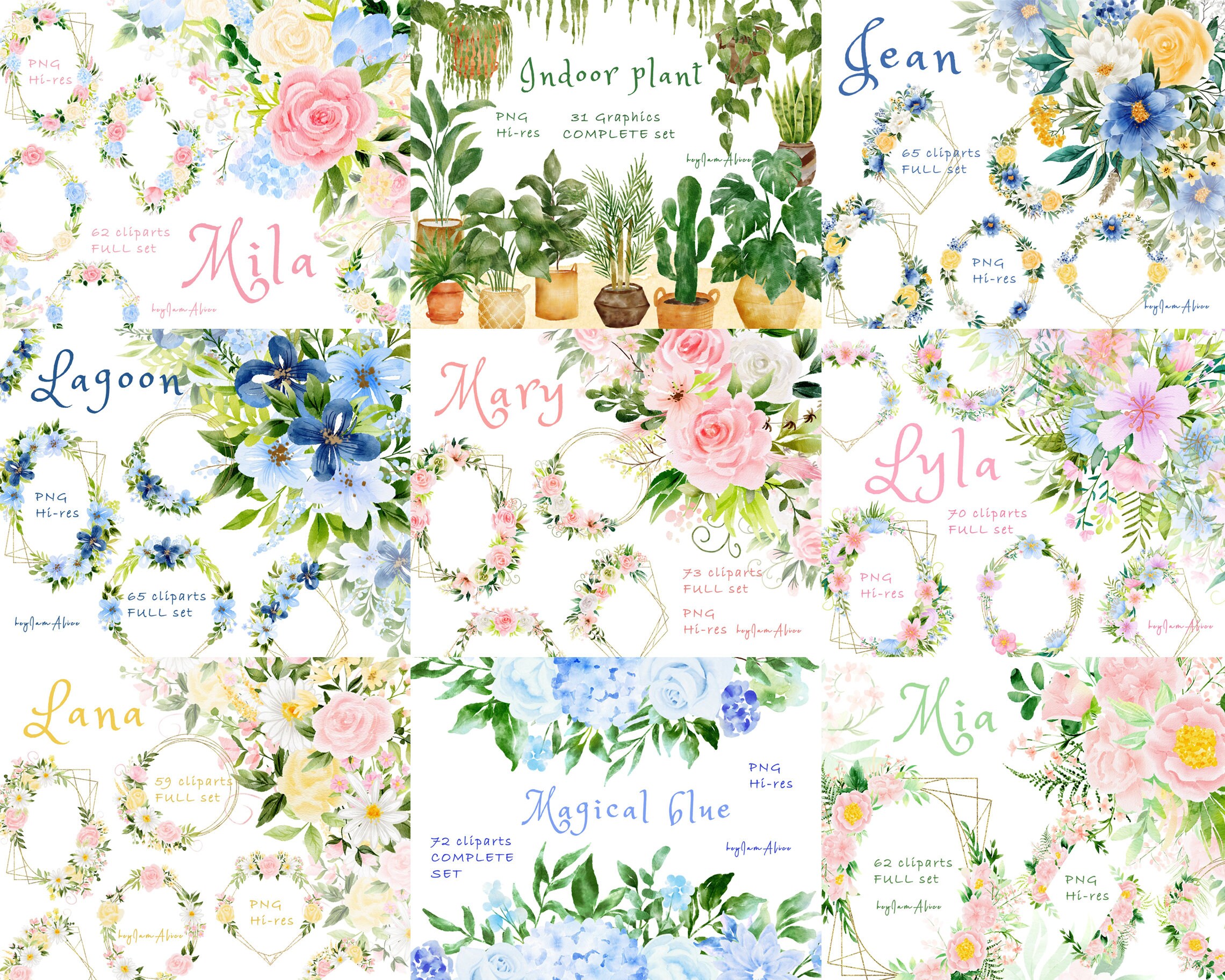 Watercolor Floral Clipart Bundle PNG FREE Commercial Use - Etsy