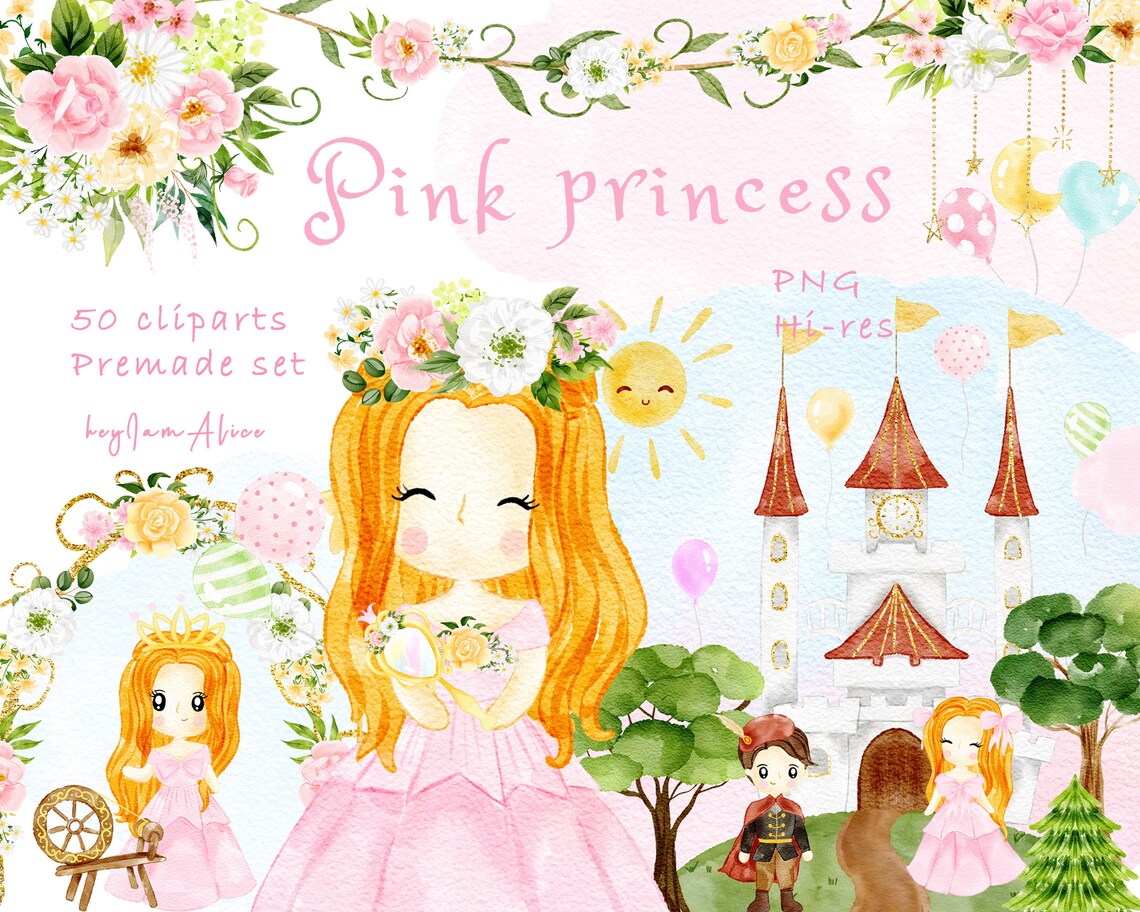 Princess and Prince Watercolour Clipart Fairy Tale Graphic | Etsy