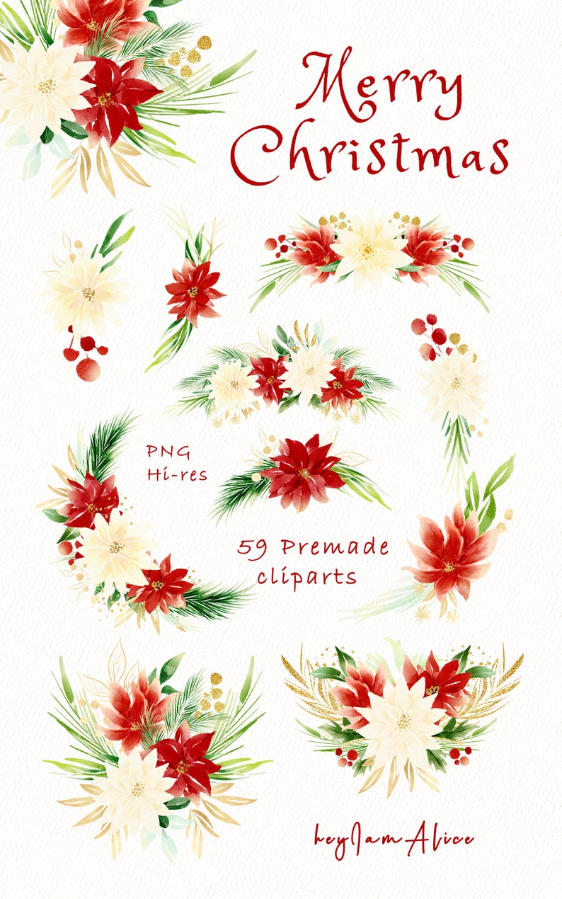 Christmas Clipart FREE COMMERCIAL Use Watercolor Merry X-mas - Etsy