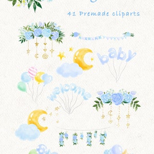 Welcome Baby Watercolor Clipart, Baby Animal, Nursery Blue, Gender ...