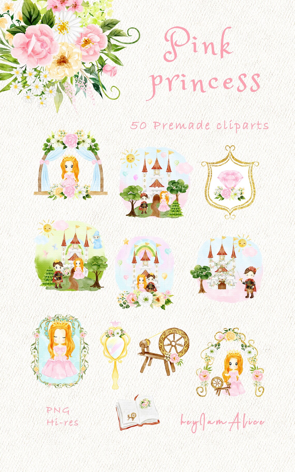 Princess and Prince Watercolour Clipart Fairy Tale Graphic - Etsy