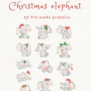 Baby Elephant Christmas Clipart PNG, Holiday Watercolor Elephant PNG ...