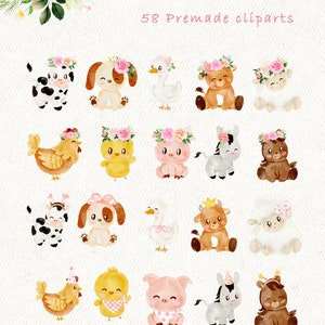 Farm Animal Watercolor Clipart, Farm Baby Nursery, Cute Farm Graphic ...