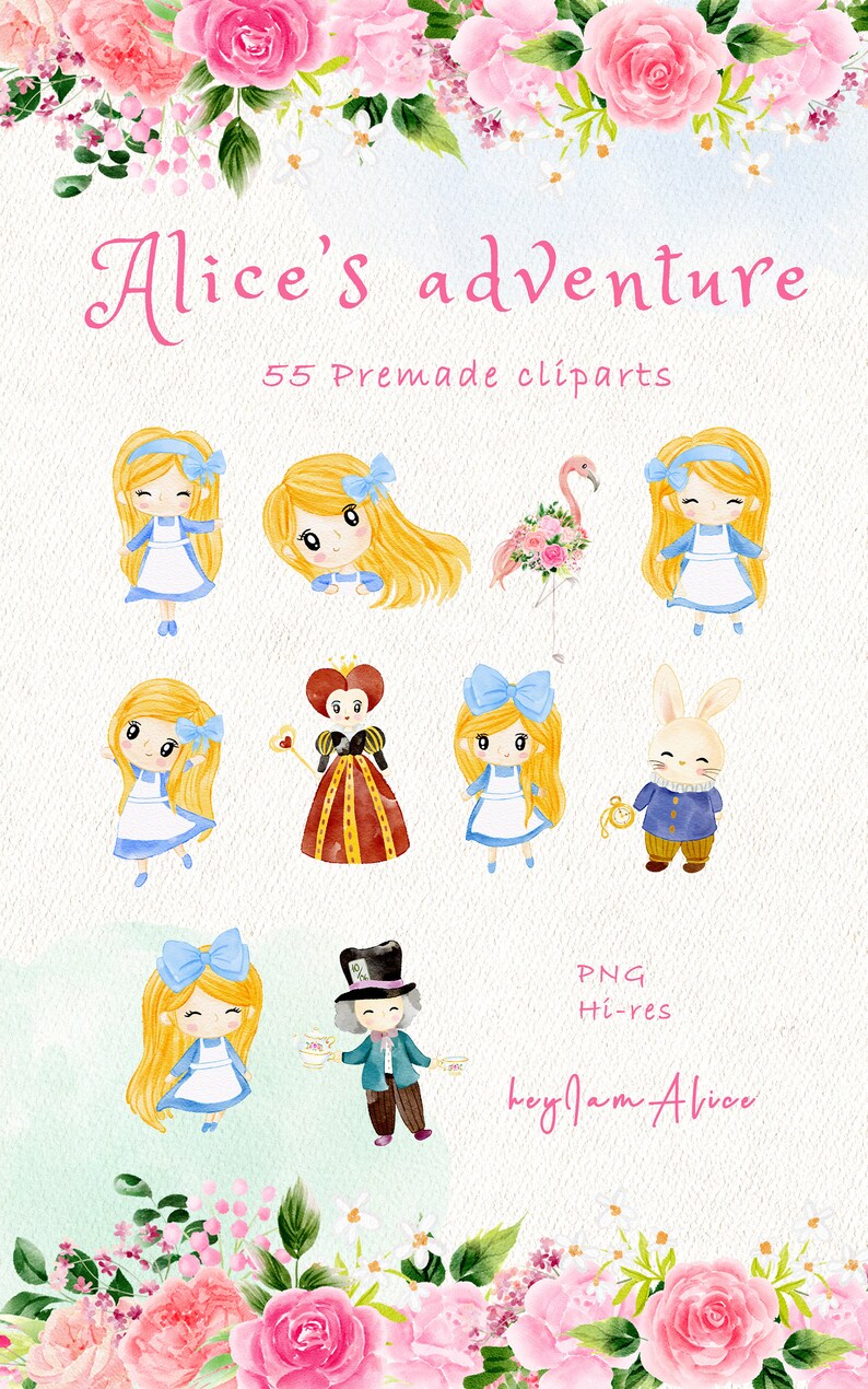 Alice Adventure Clipart Tea Party Graphic Fairytale Clipart - Etsy