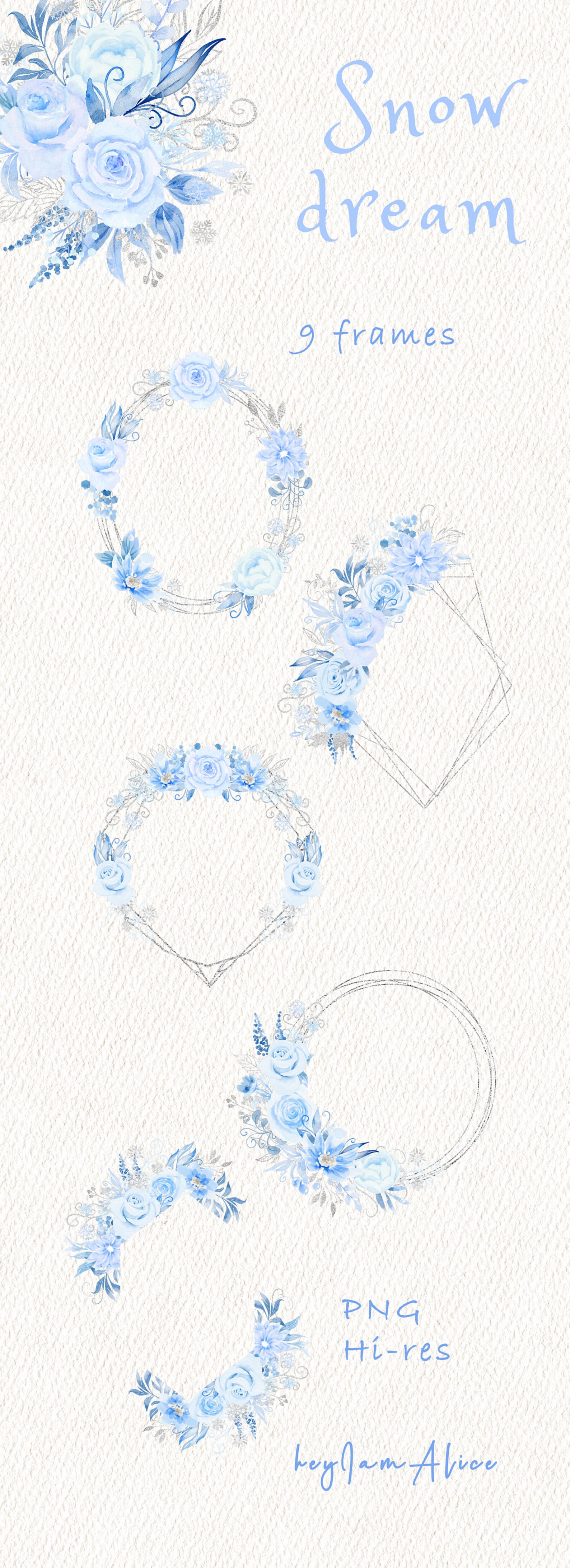 Blue Floral Watercolour Clipart Winter Flower PNG Blue Snow - Etsy
