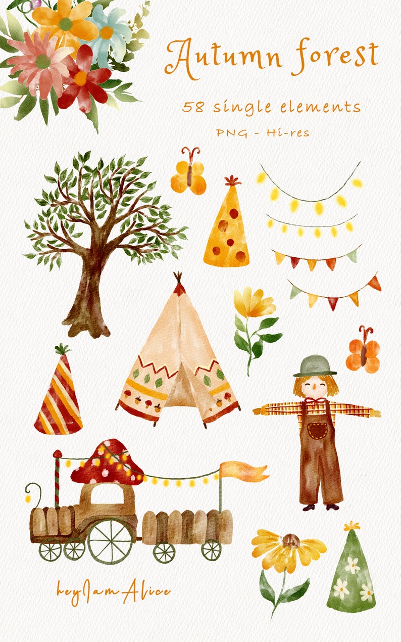 Autumn Forest Clipart Fall Woodland Animal Clipart FREE | Etsy