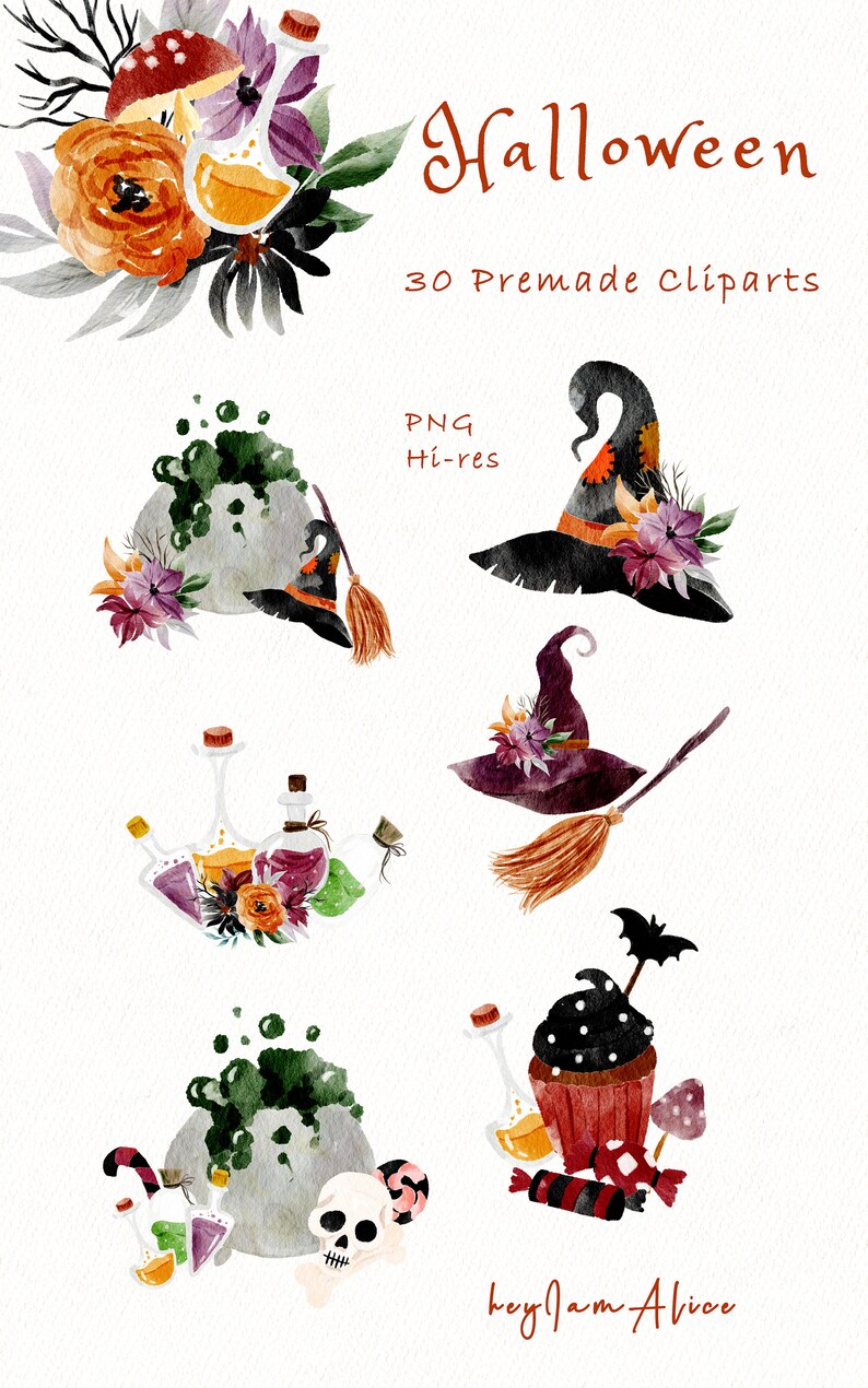 Halloween Clipart Watercolor Happy Halloween Spooky Clipart - Etsy