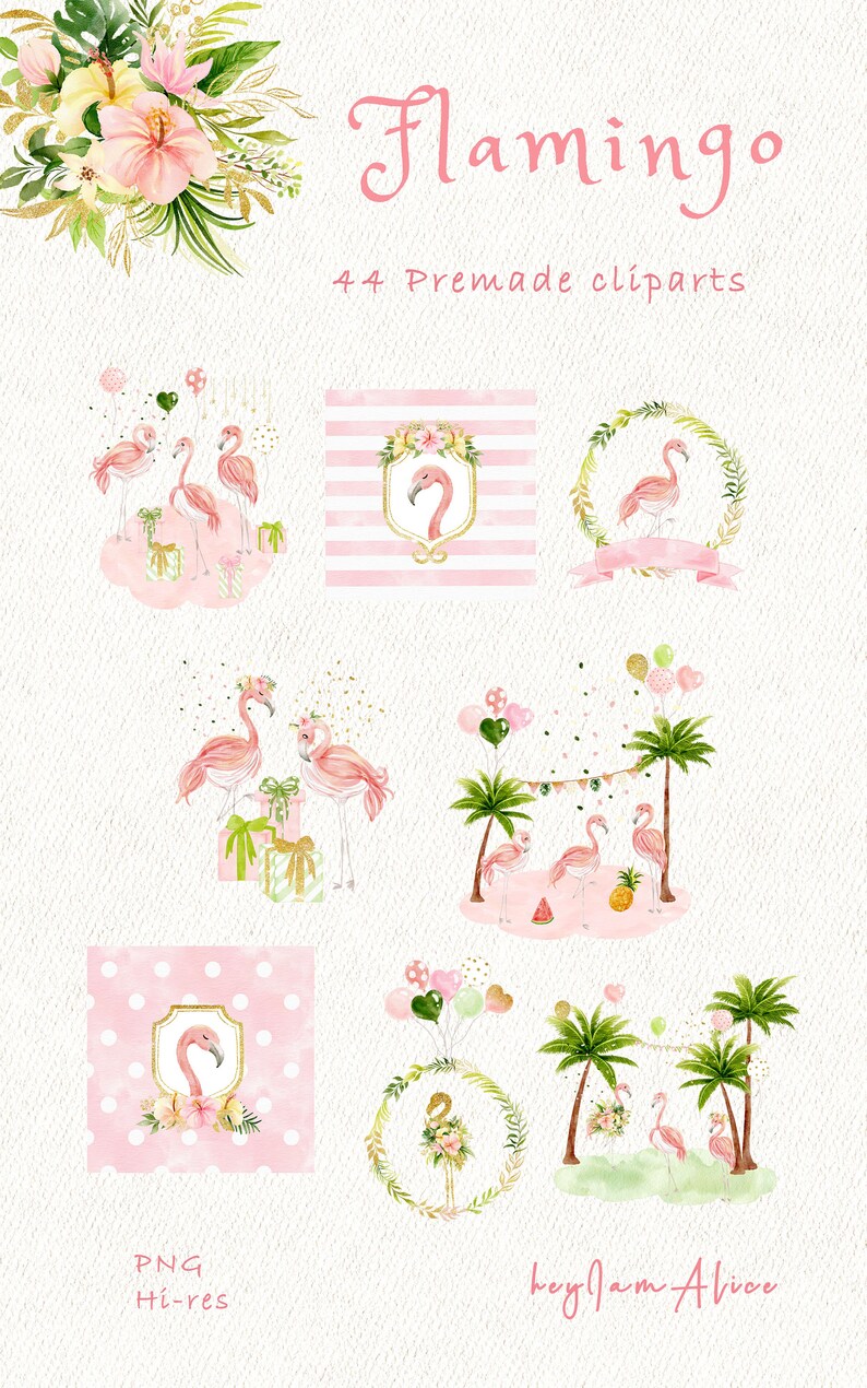 Tropical Flamingo Watercolor Clipart Pink Flamingo PNG | Etsy