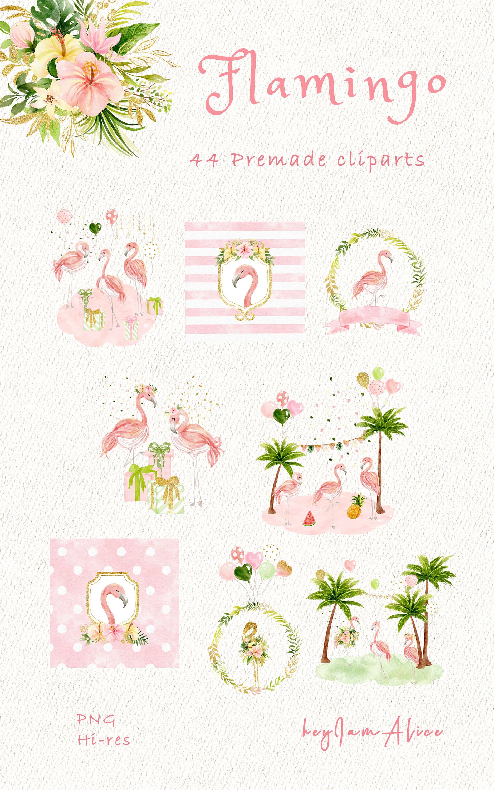 Tropical Flamingo Watercolor Clipart, Pink Flamingo PNG, Summer Party ...
