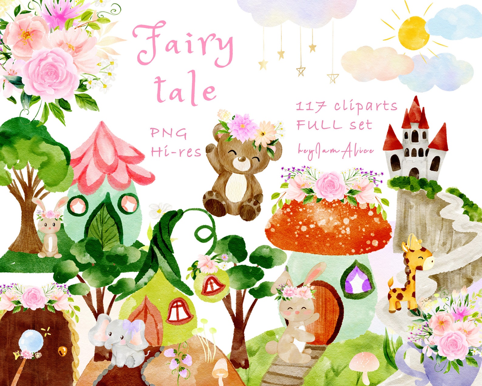 Fairy tale watercolor clipart princess clipart magic | Etsy
