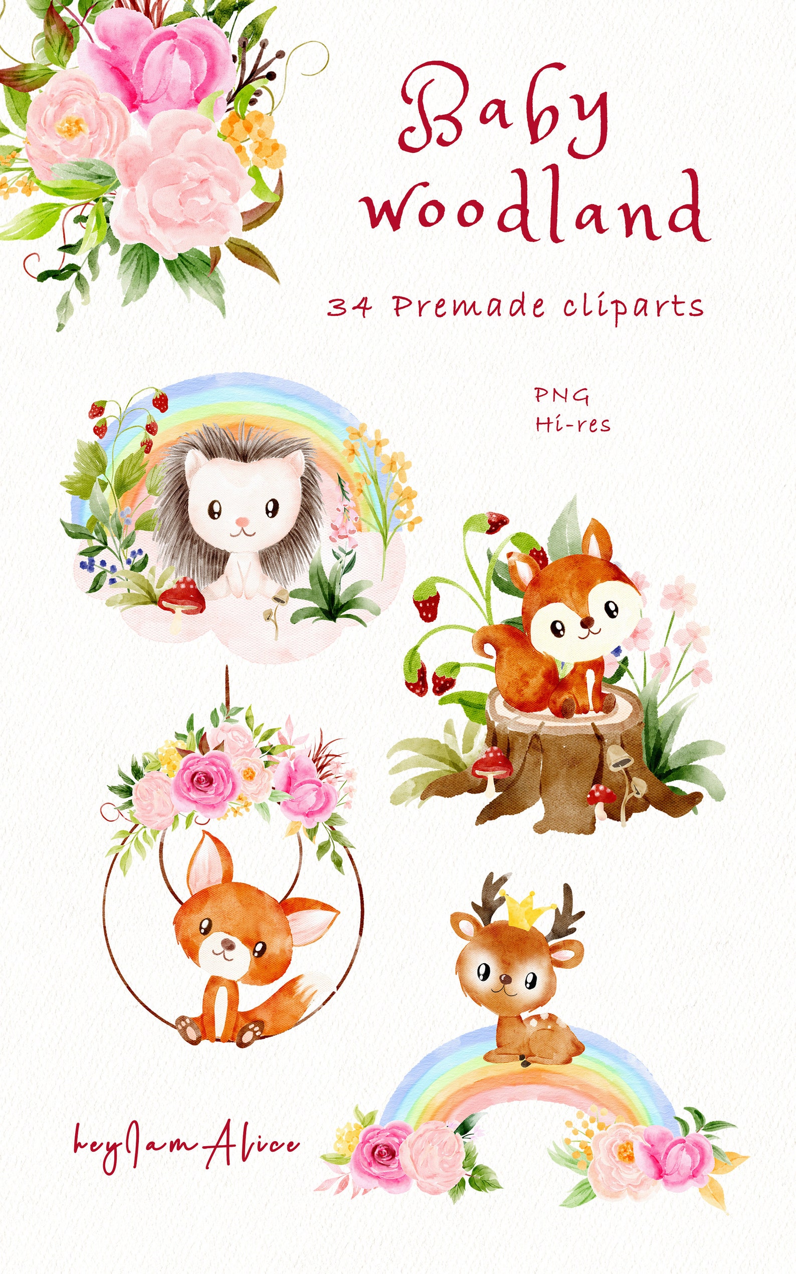 Baby Woodland Animal Clipart Watercolor Little Animal Free - Etsy