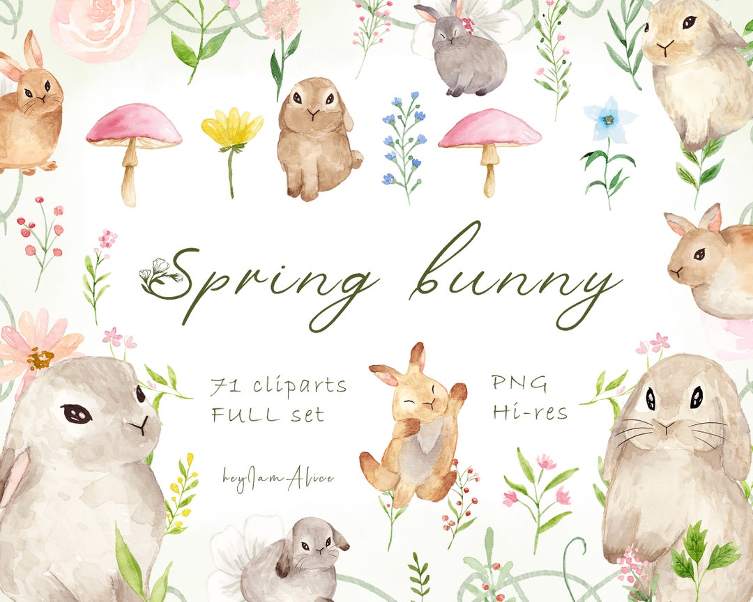 Baby Bunny Clipart, Watercolor Rabbit PNG, Spring Bunny, Bunny Easter ...