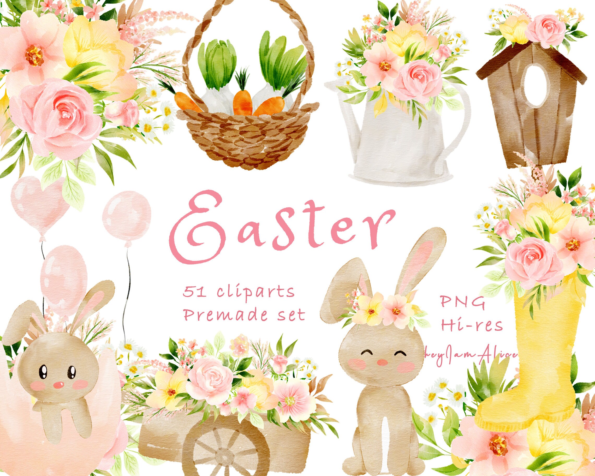 Easter bunny clipart watercolor Easter clipart Free | Etsy