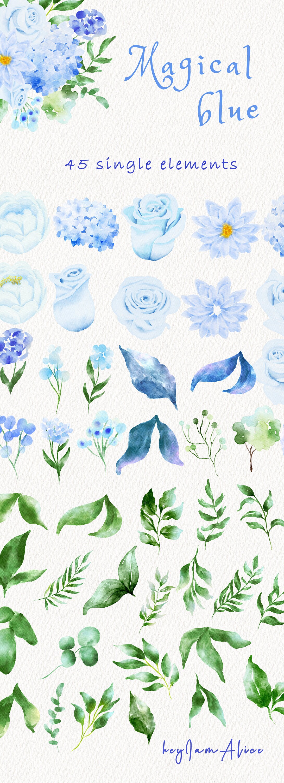 Blue Floral Watercolor Clipart FREE Commercial Use Greenery | Etsy