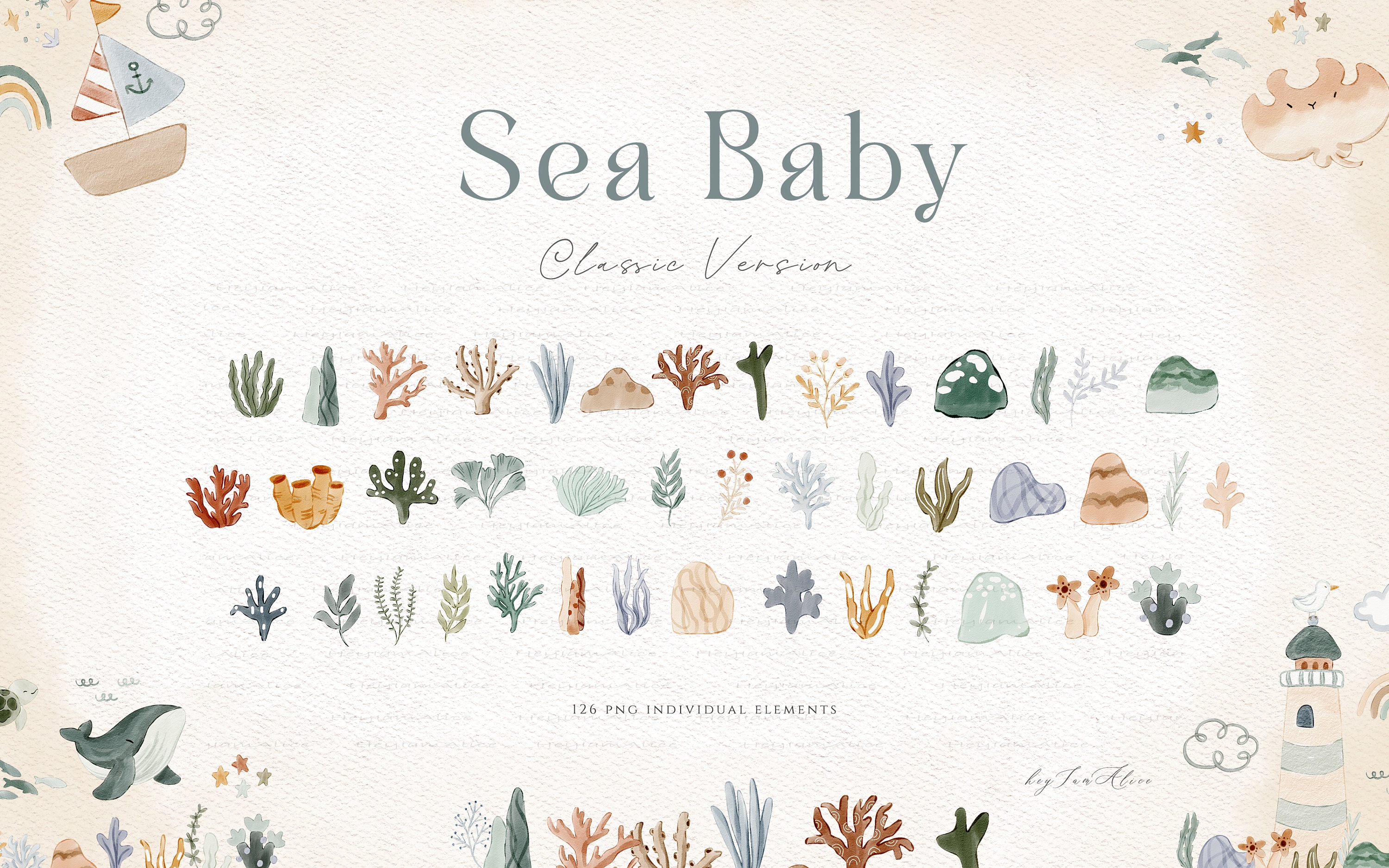 Sea Baby Clipart, Watercolor Ocean Graphic, Boho Nursery Clipart ...