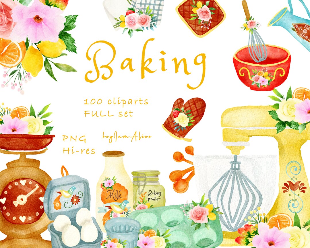 Watercolor Baking Supplies Clipart PNG , FREE Commercial Use, Baking ...