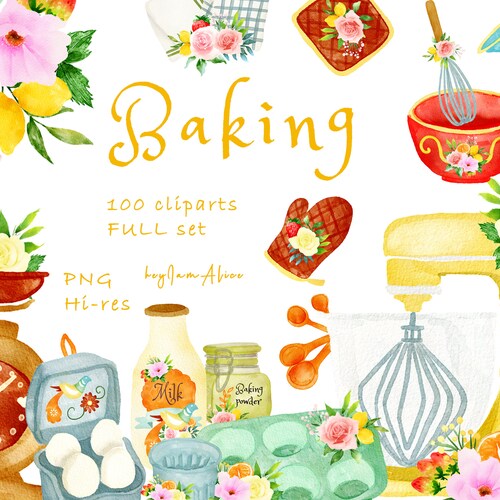 Watercolor Baking Supplies Clipart PNG FREE Commercial Use - Etsy