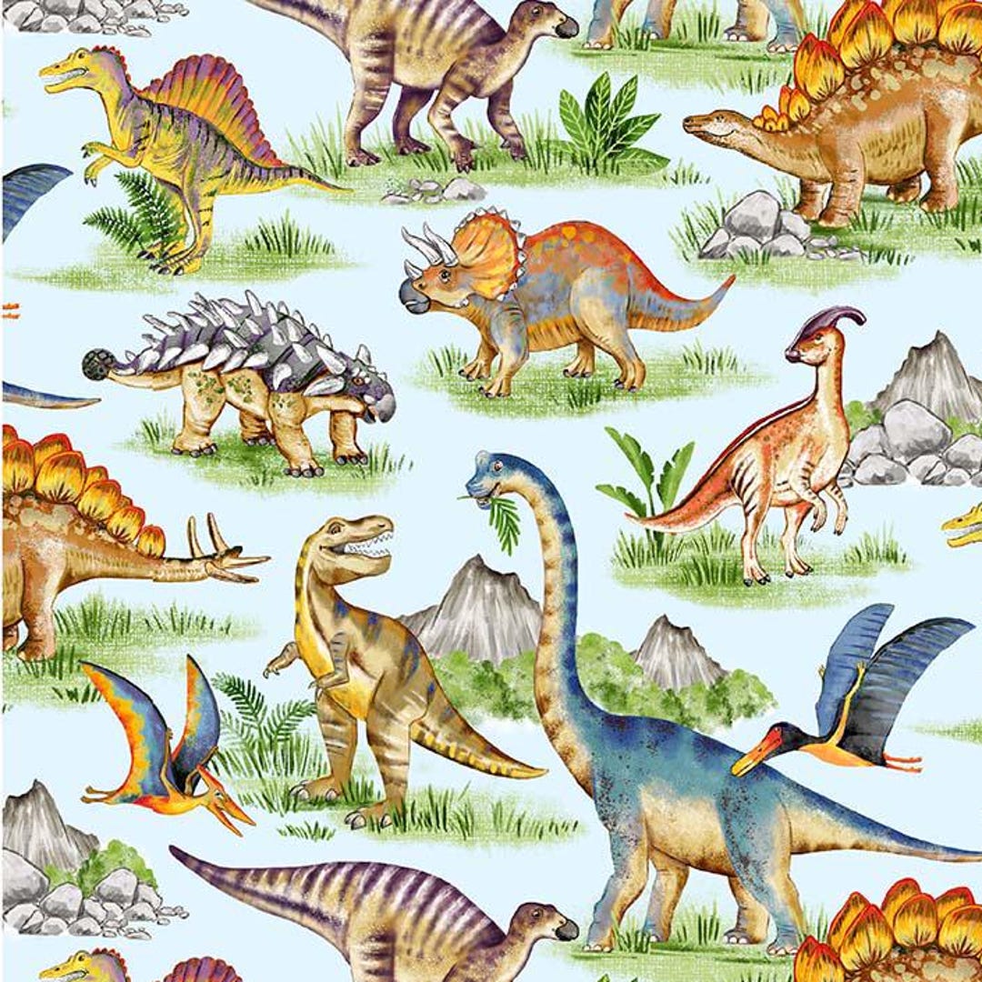 Fabric by the Yard Novelty DINOSAURS ,michael Miller Dino World Light ...